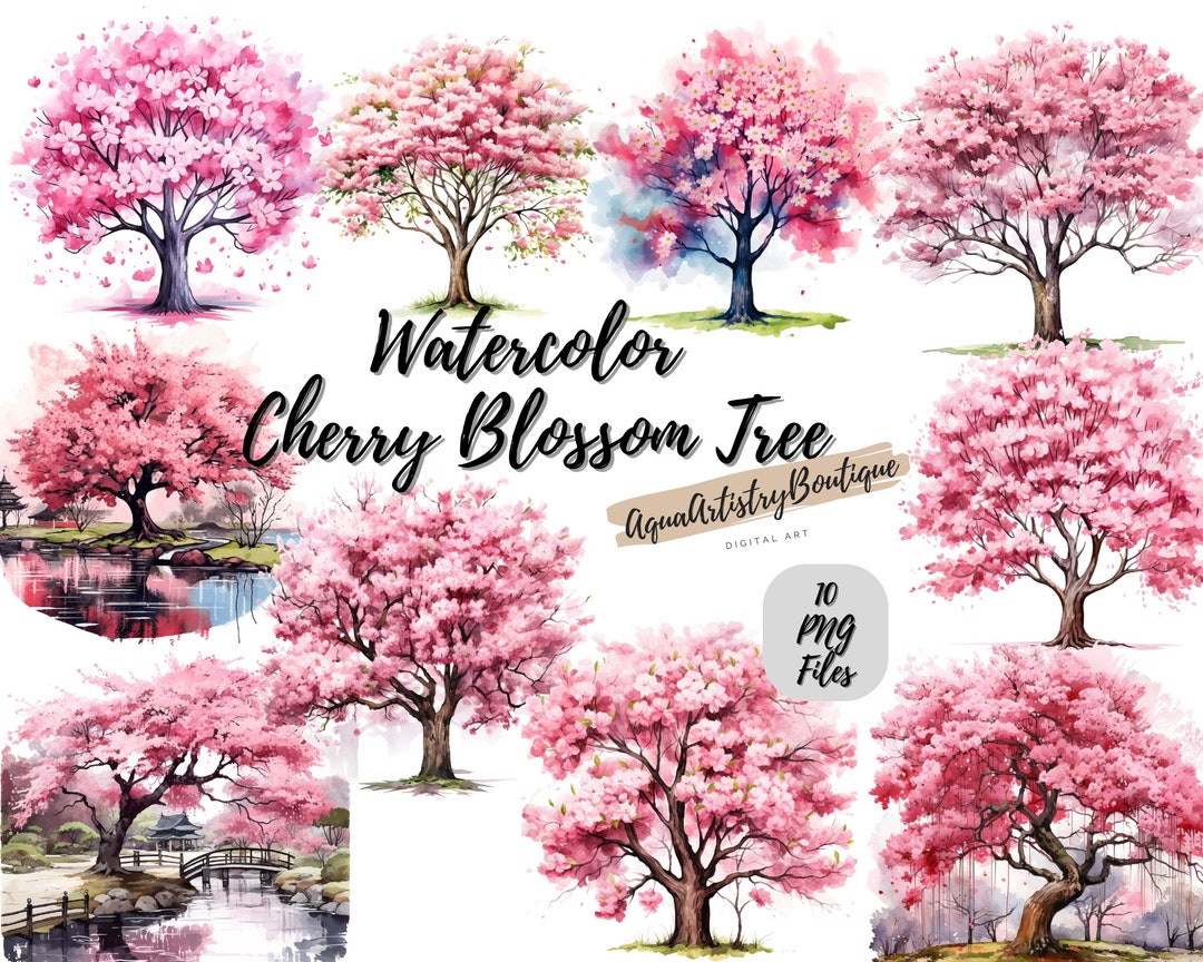 Watercolor Sakura Tree Digital Download Wall Art Watercolor Clipart ...