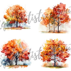 Watercolor Fall Tree Digital Download Wall Art Watercolor Clipart Fall ...