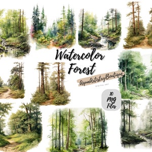 Watercolor Forest Landscape | Digital Download | Wall Art | Watercolor ...
