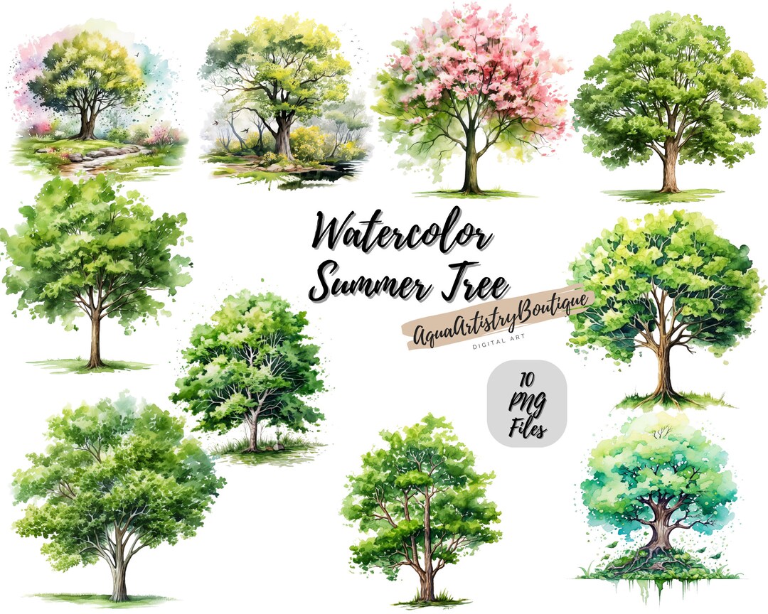 Watercolor Summer Tree | Digital Download | Wall Art | Watercolor ...