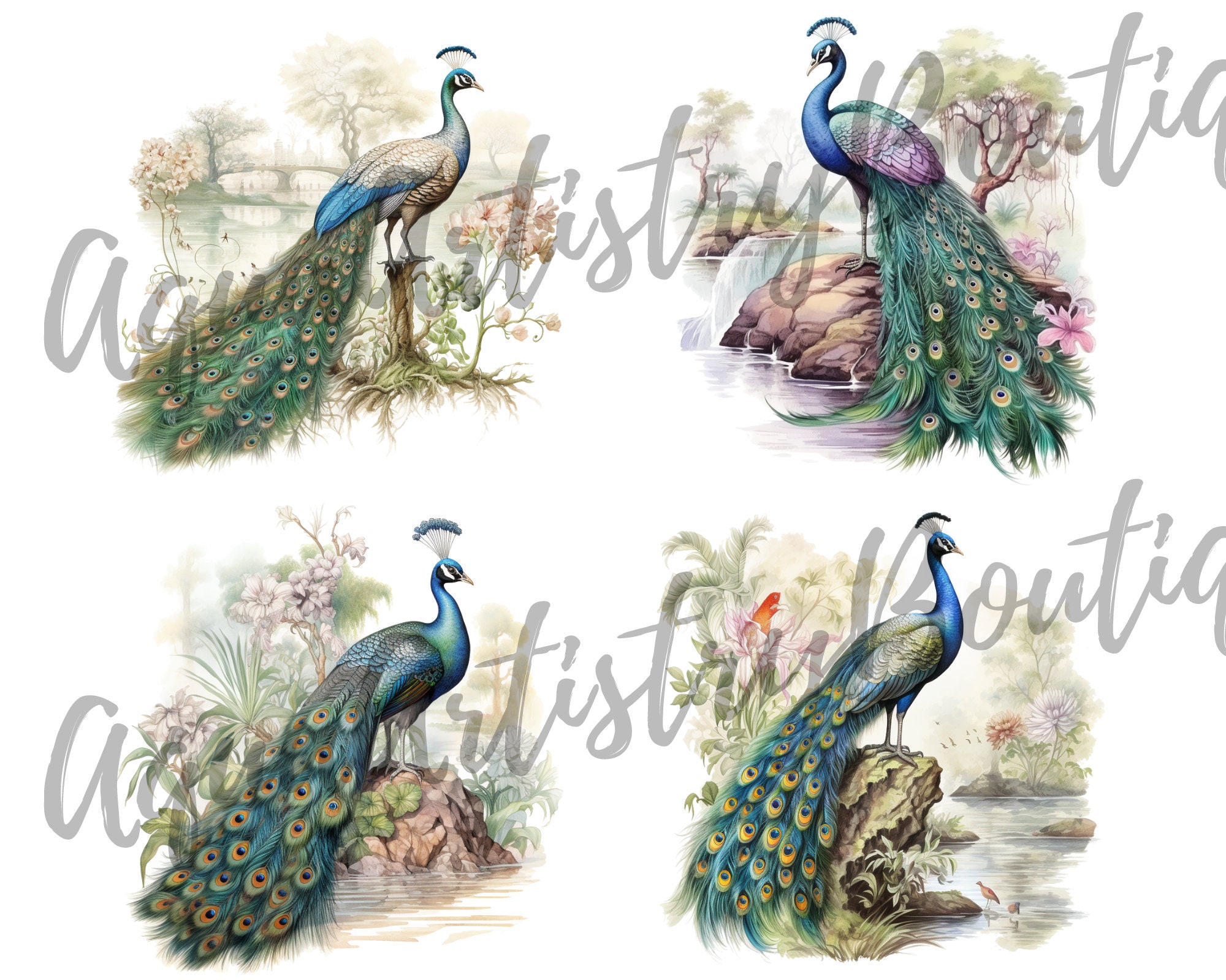 Watercolor Peacock Digital Download Wall Art Watercolor Clipart Peacock ...