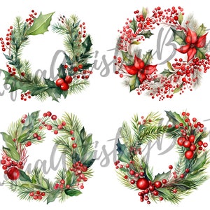 Watercolor Christmas Wreath | Digital Download | Wall Art | Watercolor ...
