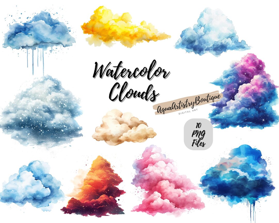 Watercolor Clouds | Digital Download | Wall Art | Clouds Clipart | Ivy ...