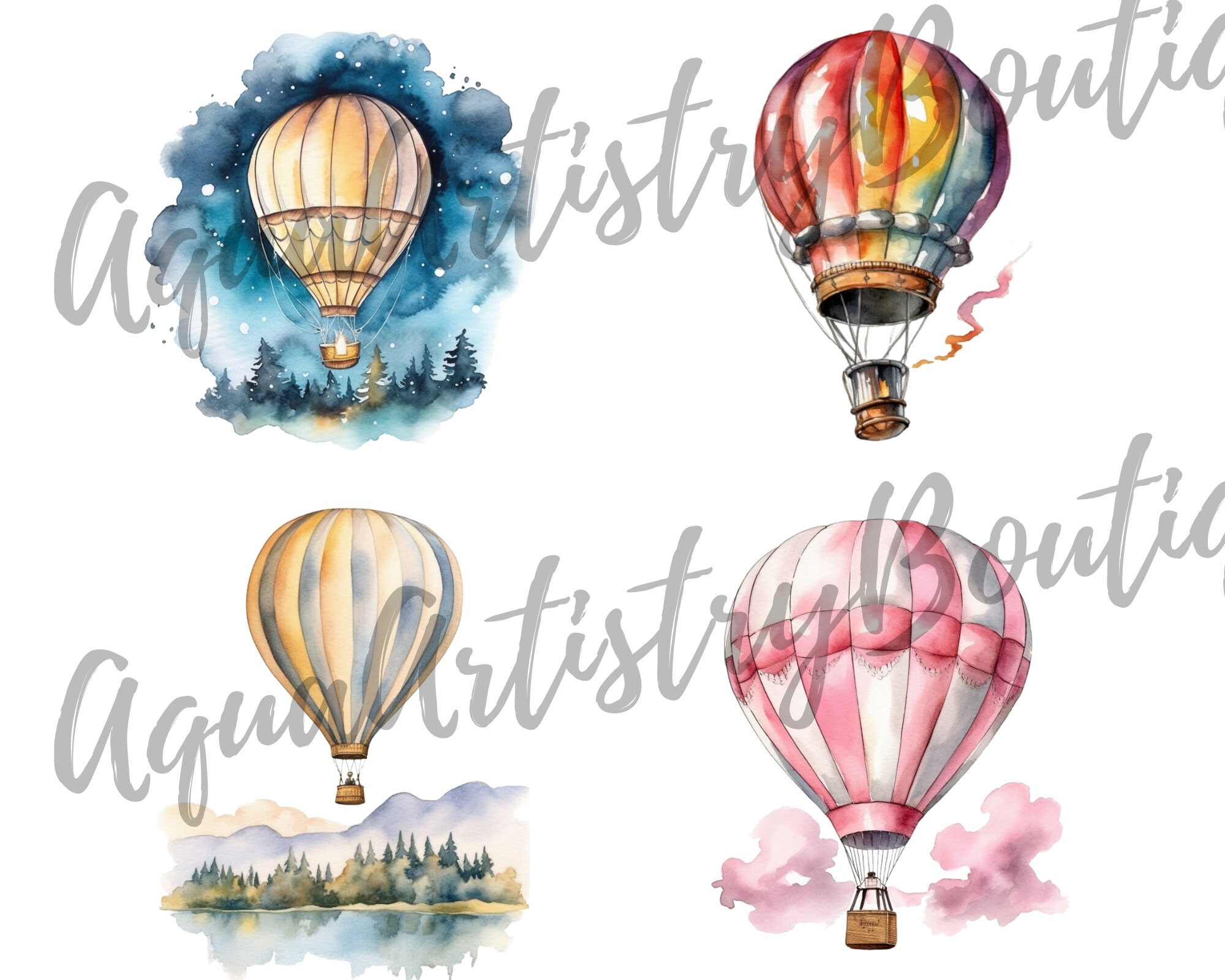 Watercolor Hot Air Balloon Digital Download Watercolor - Etsy