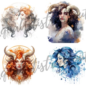Watercolor Zodiac Signs | Digital Download | Wall Art | Watercolor ...
