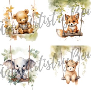 Watercolor Baby Animals on Swings | Digital Download | Wall Art ...