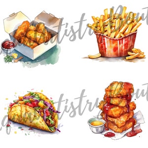 Watercolor Fast Food | Digital Download | Wall Art | Watercolor Clipart ...