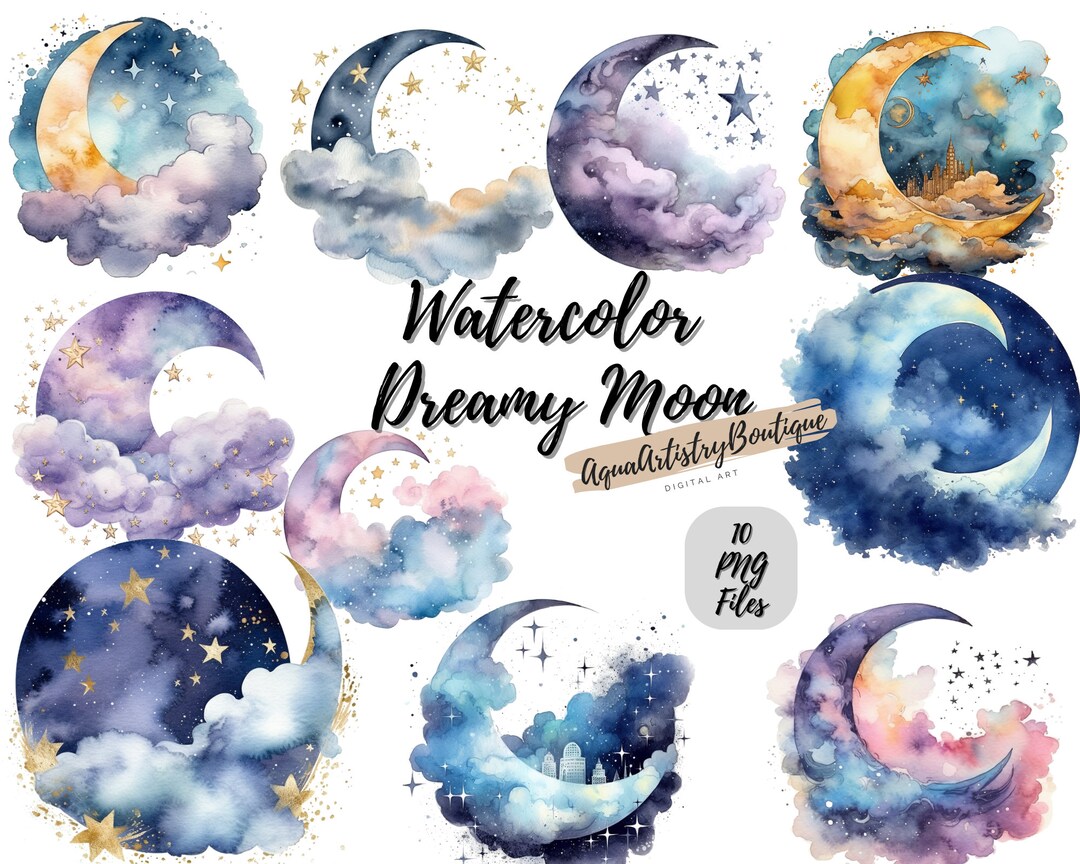 Watercolor Dreamy Moon | Digital Download | Wall Art | Watercolor ...
