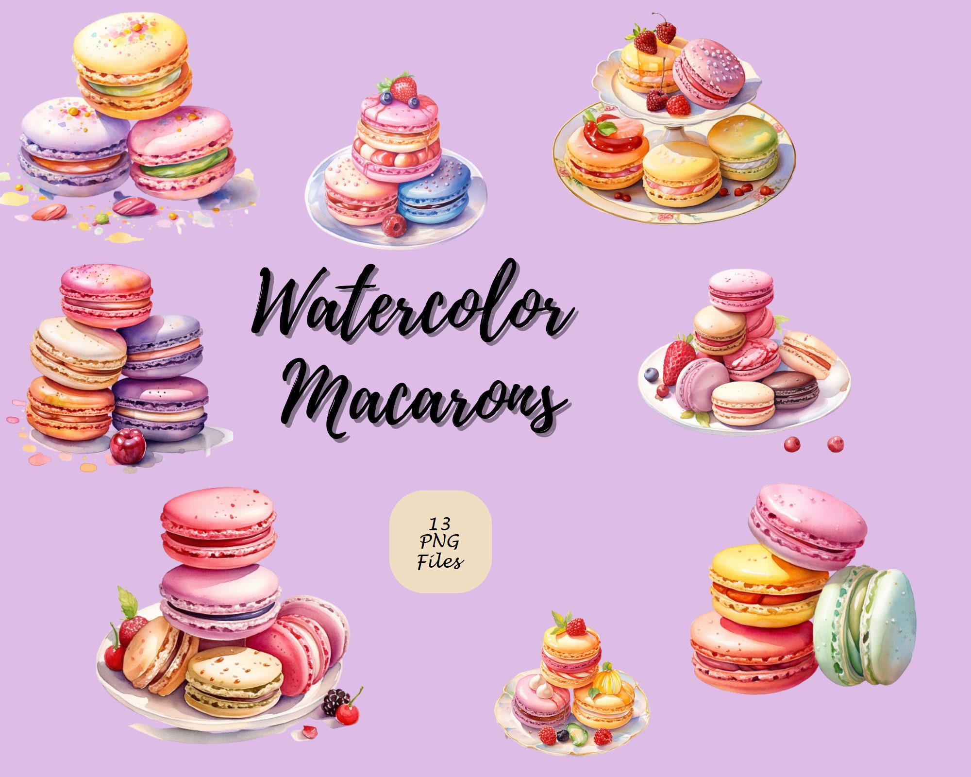 Watercolor Macarons Digital Download Wall Art Watercolor - Etsy