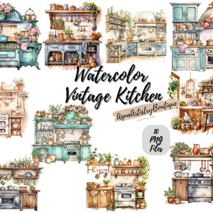 Watercolor Vintage Kitchen | Digital Download | Wall Art | Watercolor ...