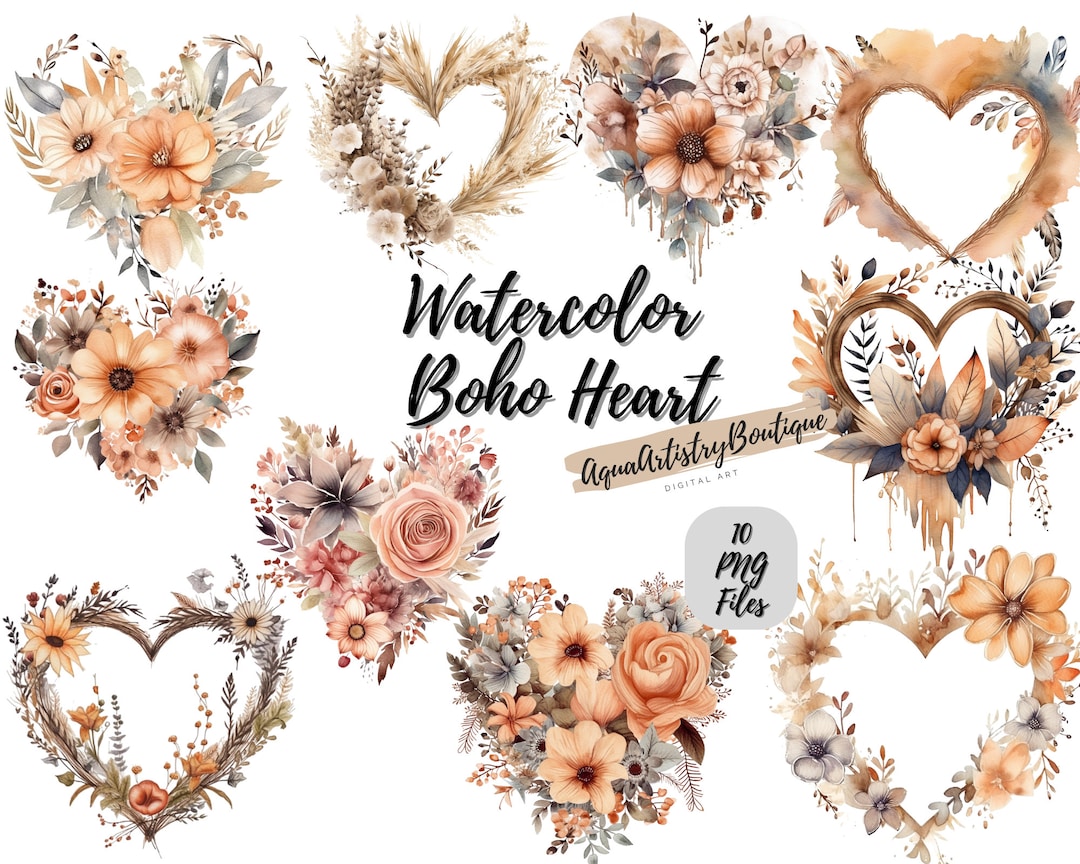 Watercolor Boho Heart | Digital Download | Wall Art | Watercolor ...
