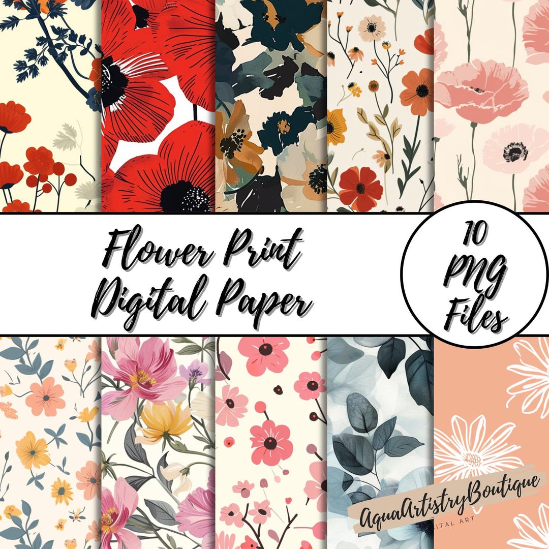 Flower Digital Paper Digital Download Floral Digital Paper Flower ...