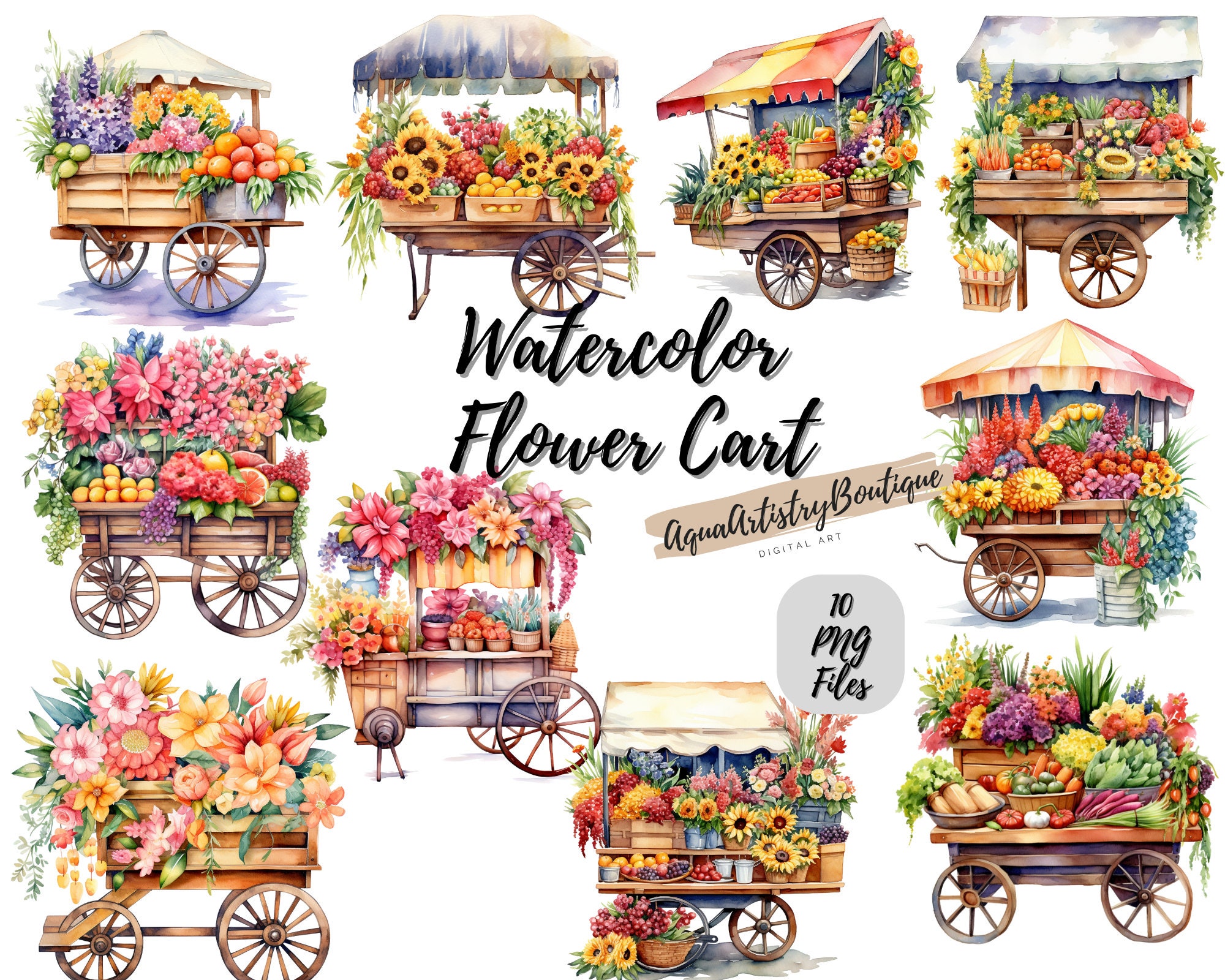 Watercolor Flower Cart Digital Download Wall Art - Etsy