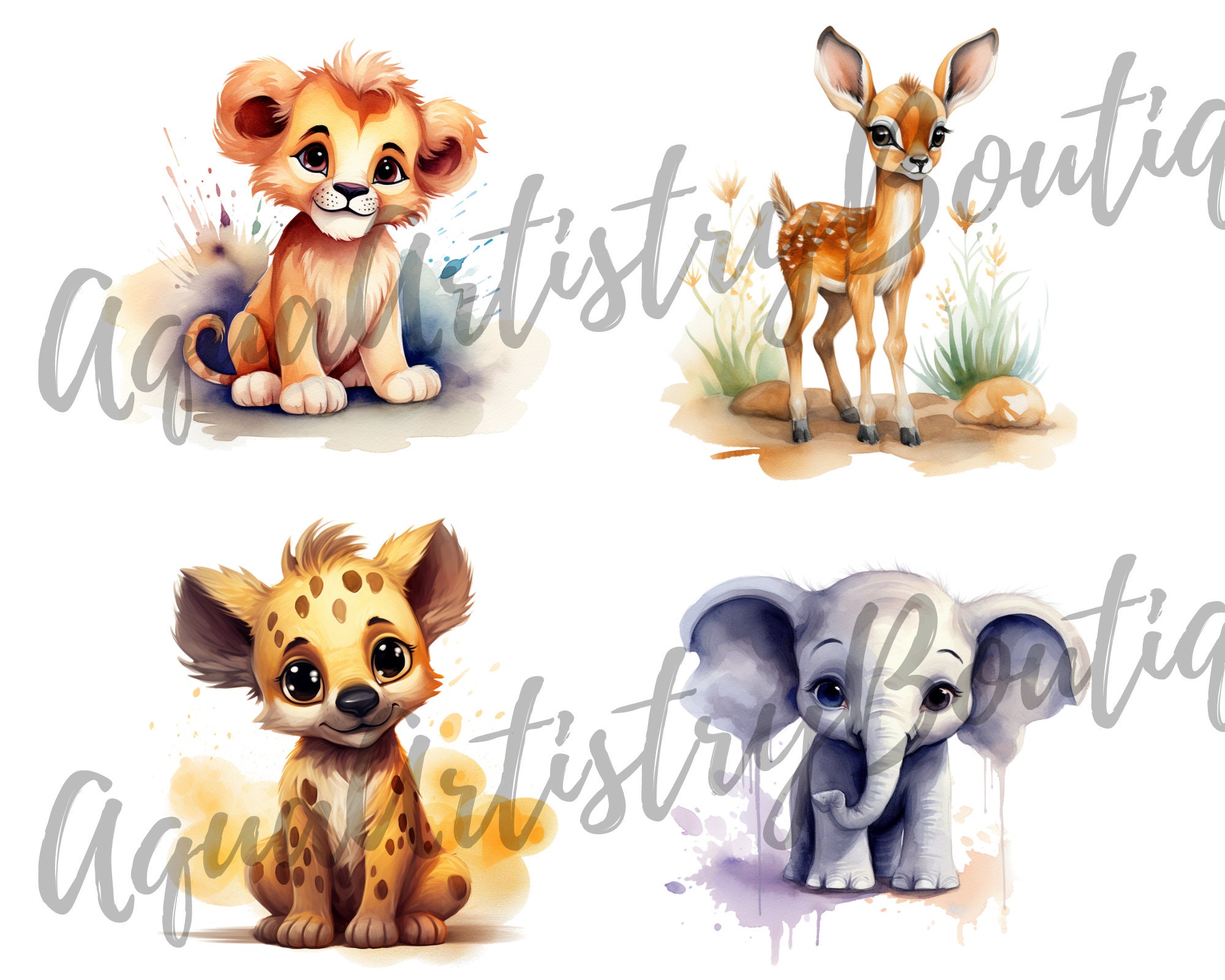 Watercolor Baby Safari Animals Digital Download Wall Art - Etsy