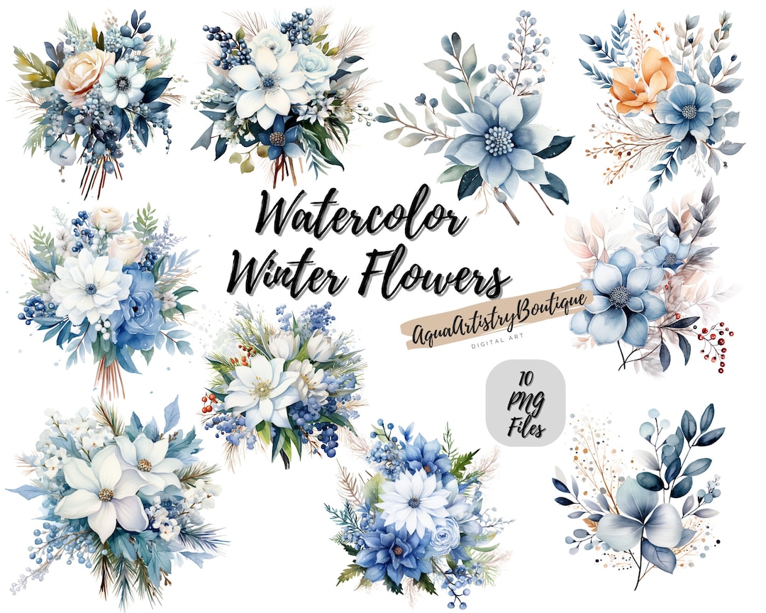 Watercolor Winter Flower | Digital Download | Wall Art | Watercolor ...