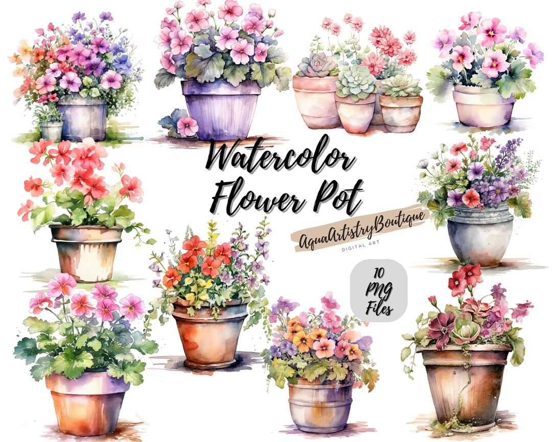 Watercolor Flower Pot | Digital Download | Wall Art | Watercolor ...