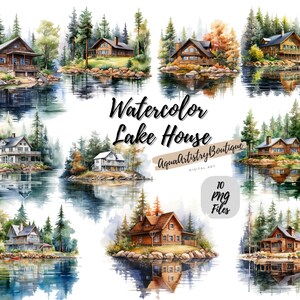 Watercolor Lake House Landscape | Digital Download | Wall Art ...