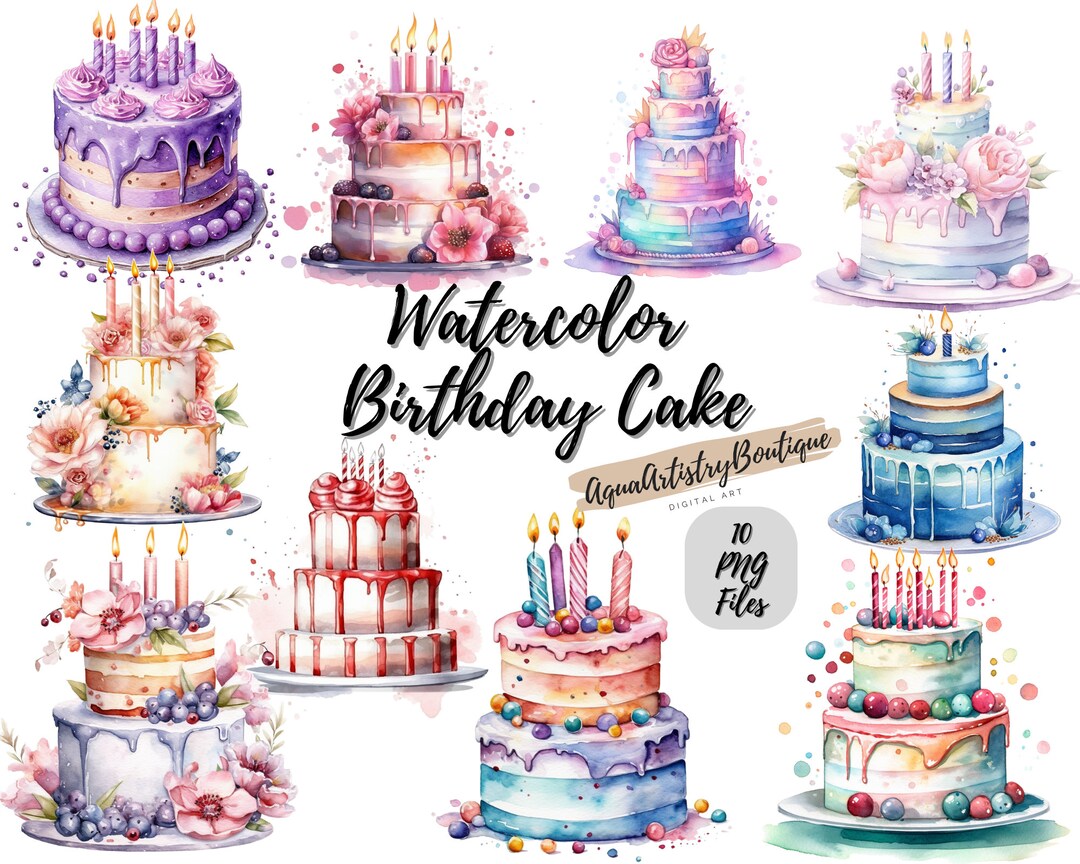 Watercolor Birthday Cake | Digital Download | Wall Art | Watercolor ...