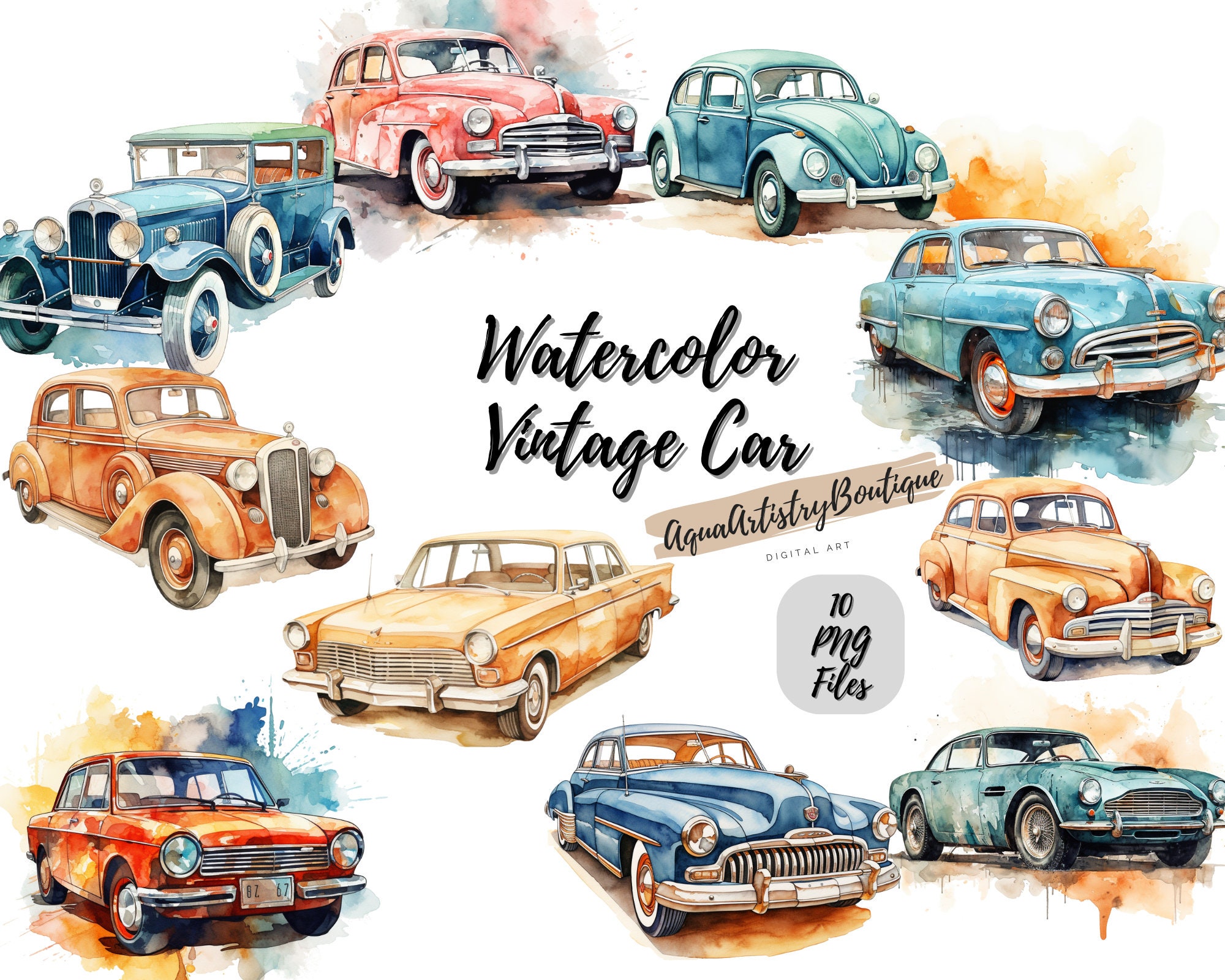Watercolor Vintage Cars Digital Download Wall Art - Etsy