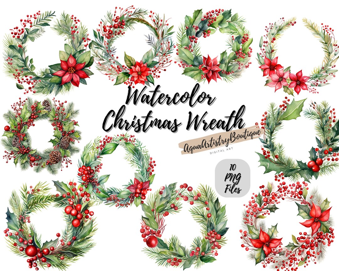 Watercolor Christmas Wreath | Digital Download | Wall Art | Watercolor ...