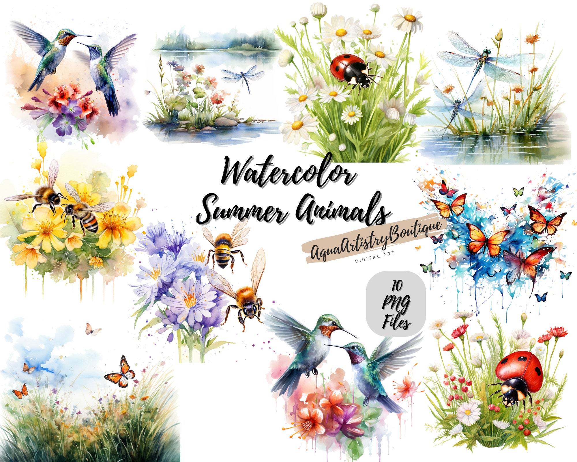 Watercolor Summer Animals Digital Download Wall Art - Etsy