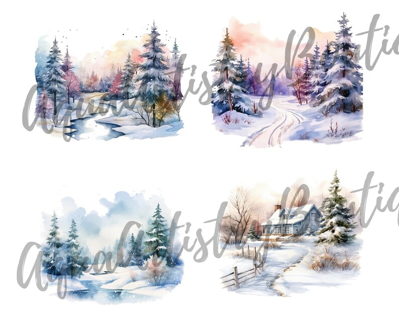 Watercolor Winter Scenery Digital Download Wall Art - Etsy