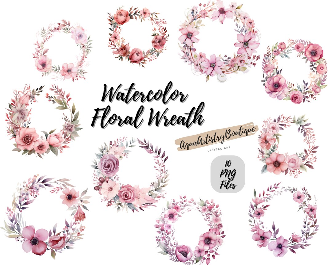 Watercolor Floral Wreath | Digital Download | Wall Art | Watercolor ...