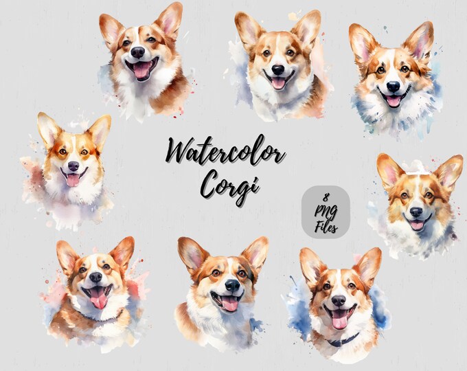 Watercolor Corgi Clipart, Cute Puppy Corgi Bundle, House Pet Animal ...