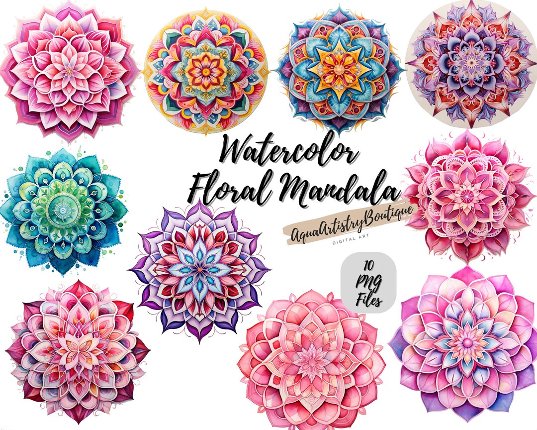 Watercolor Floral Mandala Digital Download Wall Art Watercolor Clipart ...
