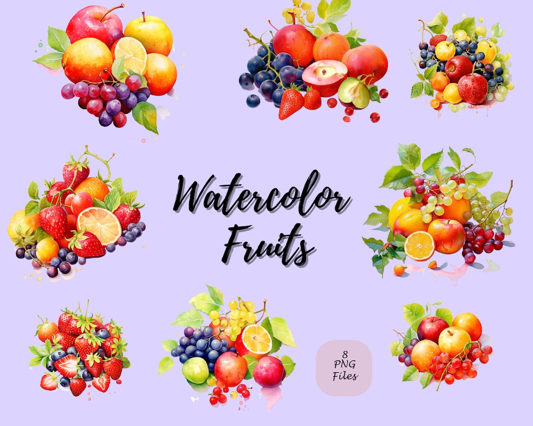 Watercolor Fruits | Digital Download | Wall Art | Watercolor Clipart ...