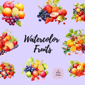 Watercolor Fruits | Digital Download | Wall Art | Watercolor Clipart ...
