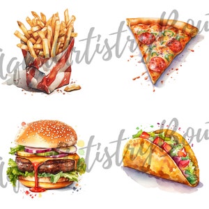 Watercolor Fast Food | Digital Download | Wall Art | Watercolor Clipart ...