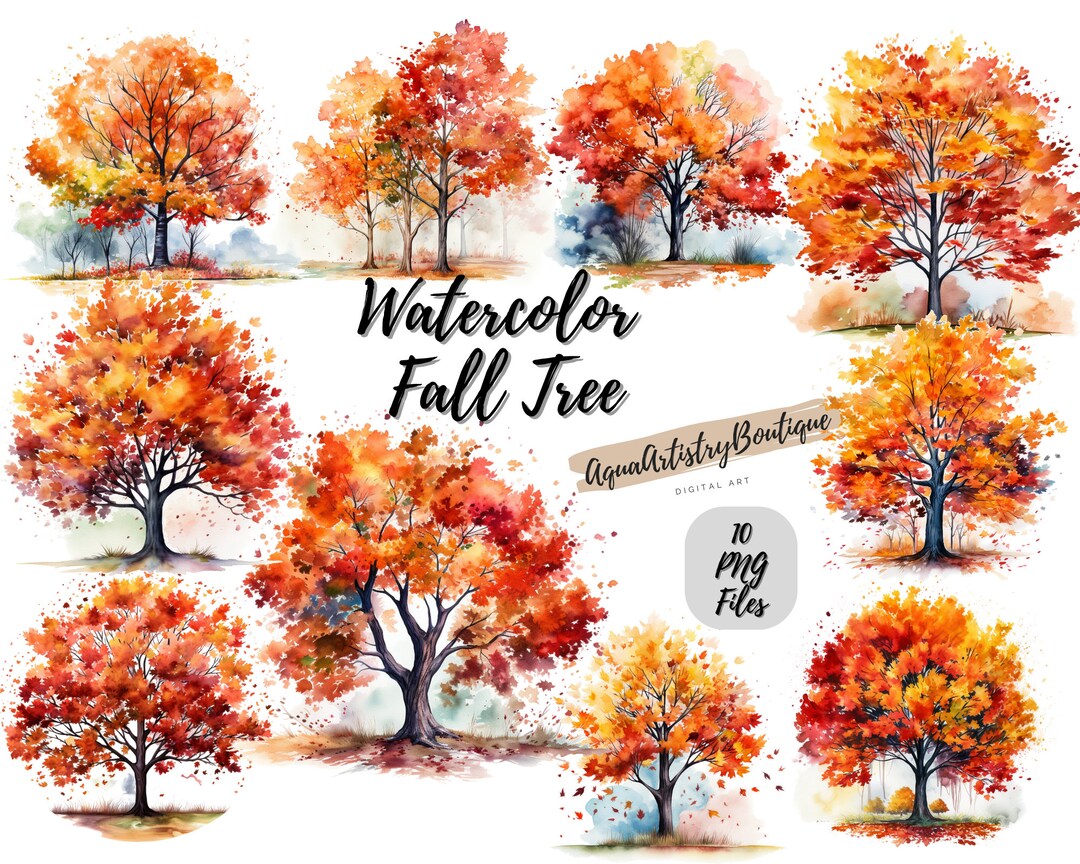 Watercolor Fall Tree | Digital Download | Wall Art | Watercolor Clipart ...