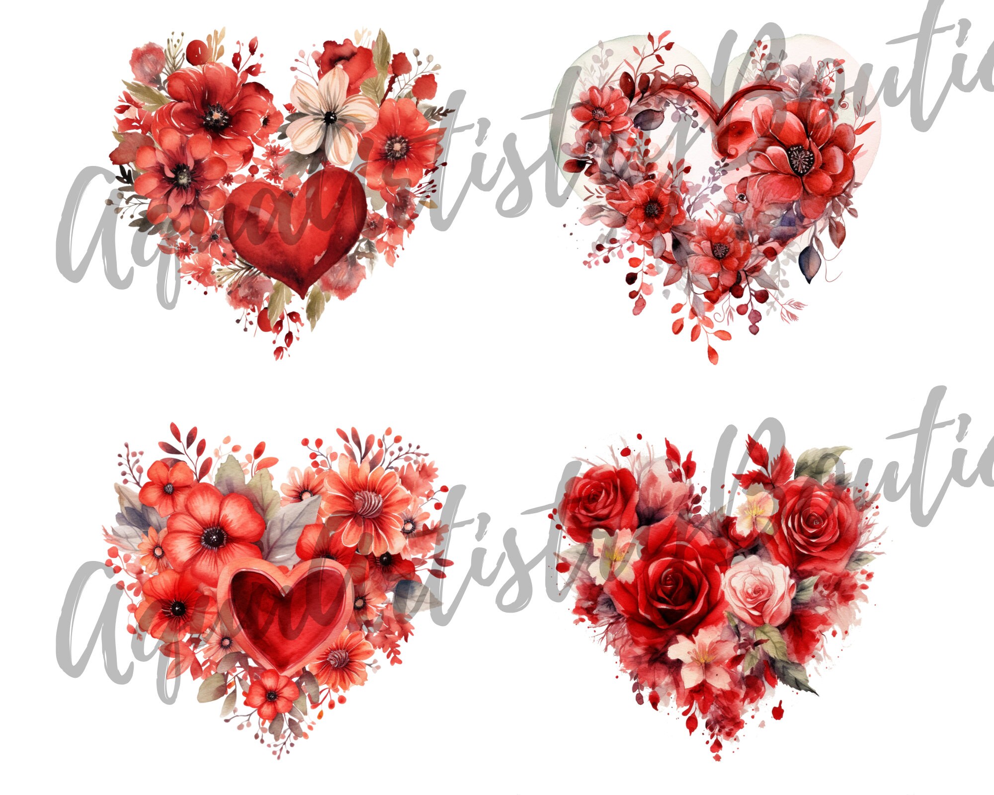 Watercolor Floral Heart Digital Download Wall Art - Etsy