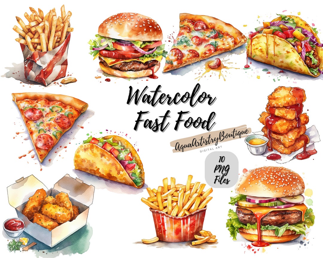 Watercolor Fast Food | Digital Download | Wall Art | Watercolor Clipart ...