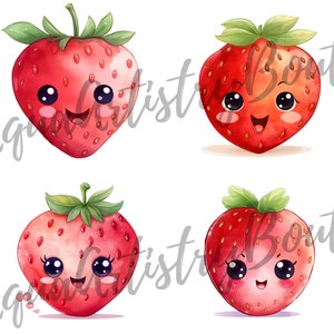 Watercolor Kawaii Strawberry | Digital Download | Wall Art | Watercolor ...