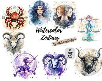 Watercolor Zodiac Signs Digital Download Wall Art Watercolor Clipart ...