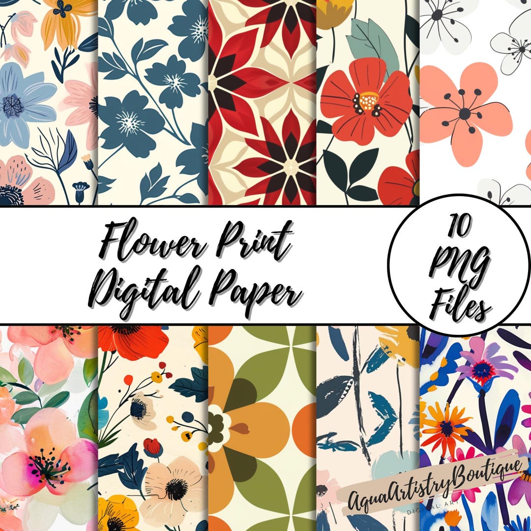 Flower Digital Paper | Digital Download | Floral Digital Paper | Flower ...