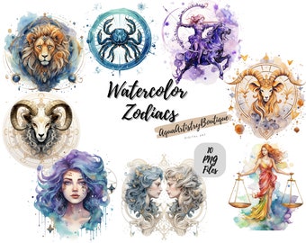 Watercolor Zodiac Signs Digital Download Wall Art Watercolor Clipart ...