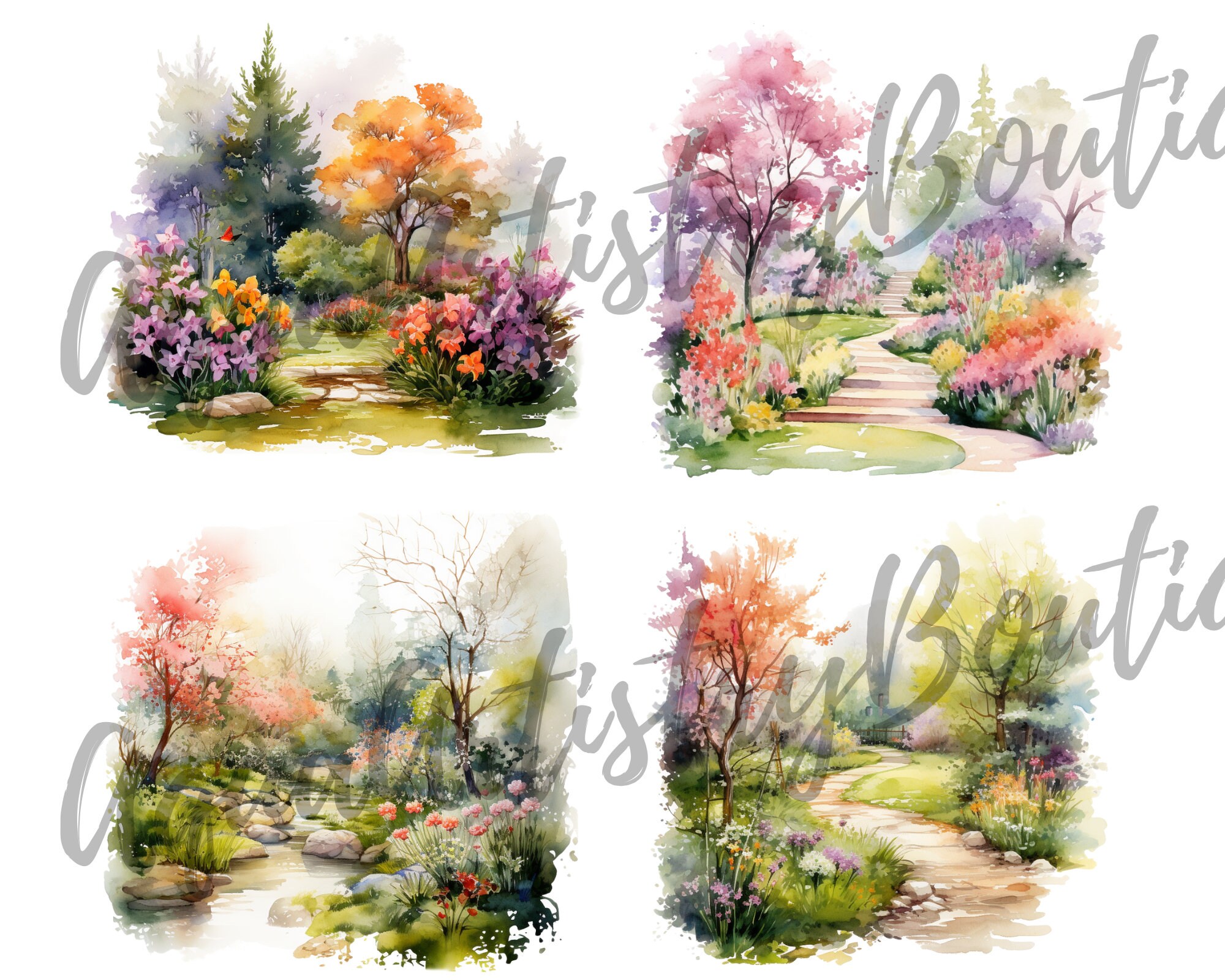 Watercolor Garden Digital Download Wall Art Watercolor - Etsy