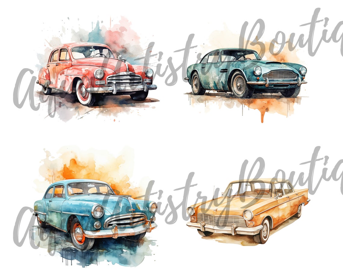 Watercolor Vintage Cars Digital Download Wall Art - Etsy