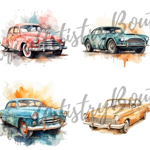 Watercolor Vintage Cars | Digital Download | Wall Art | Watercolor ...