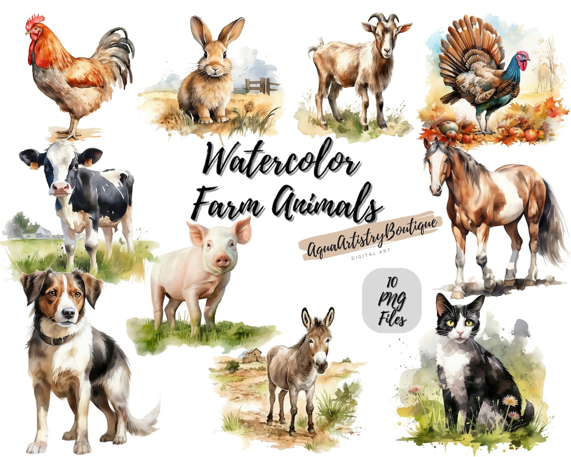 Watercolor Farm Animals Digital Download Wall Art - Etsy