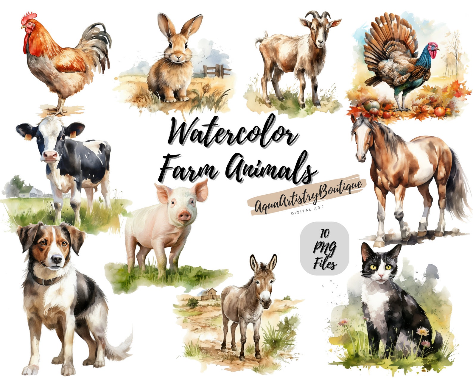 Watercolor Farm Animals Digital Download Wall Art - Etsy