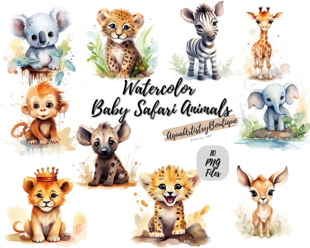 Watercolor Baby Safari Animals Digital Download Wall Art Watercolor ...