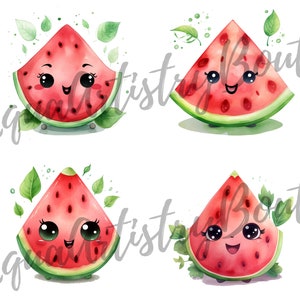 Watercolor Kawaii Watermelon | Digital Download | Wall Art | Watercolor ...