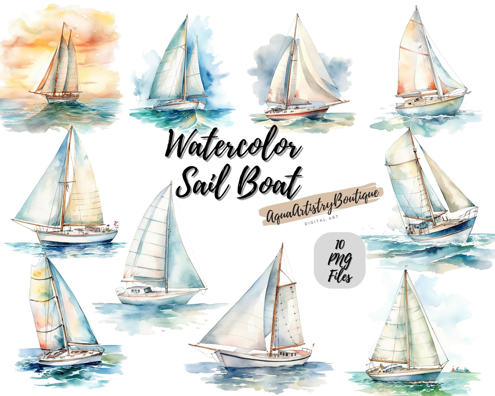 Watercolor Sail Boat Digital Download Wall Art Watercolor Clipart Sail ...