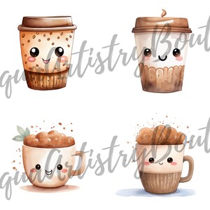 Watercolor Kawaii Coffee | Digital Download | Wall Art | Watercolor ...