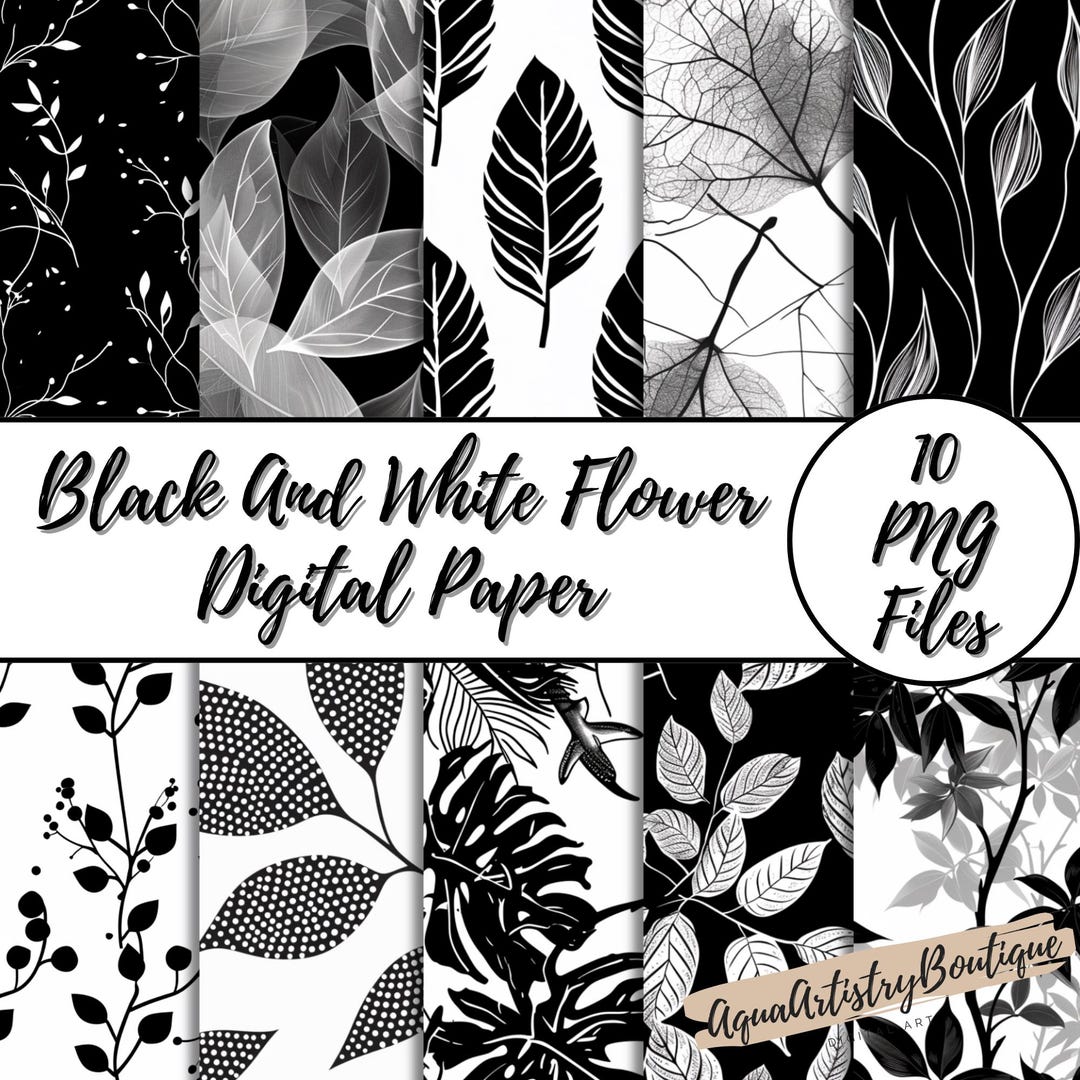 Leaves Digital Paper | Digital Download | Digital Paper | Black and ...