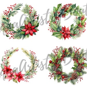 Watercolor Christmas Wreath | Digital Download | Wall Art | Watercolor ...